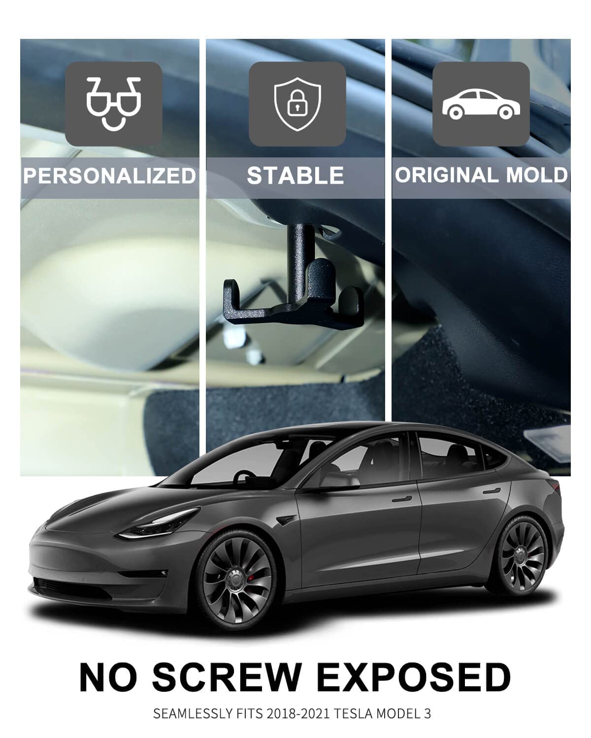 SPARKWHIZ Trunk Grocery Bag Hook for 2018-2023 Tesla Model 3 Aluminum Hook Hanger, Interior Accessories, Black