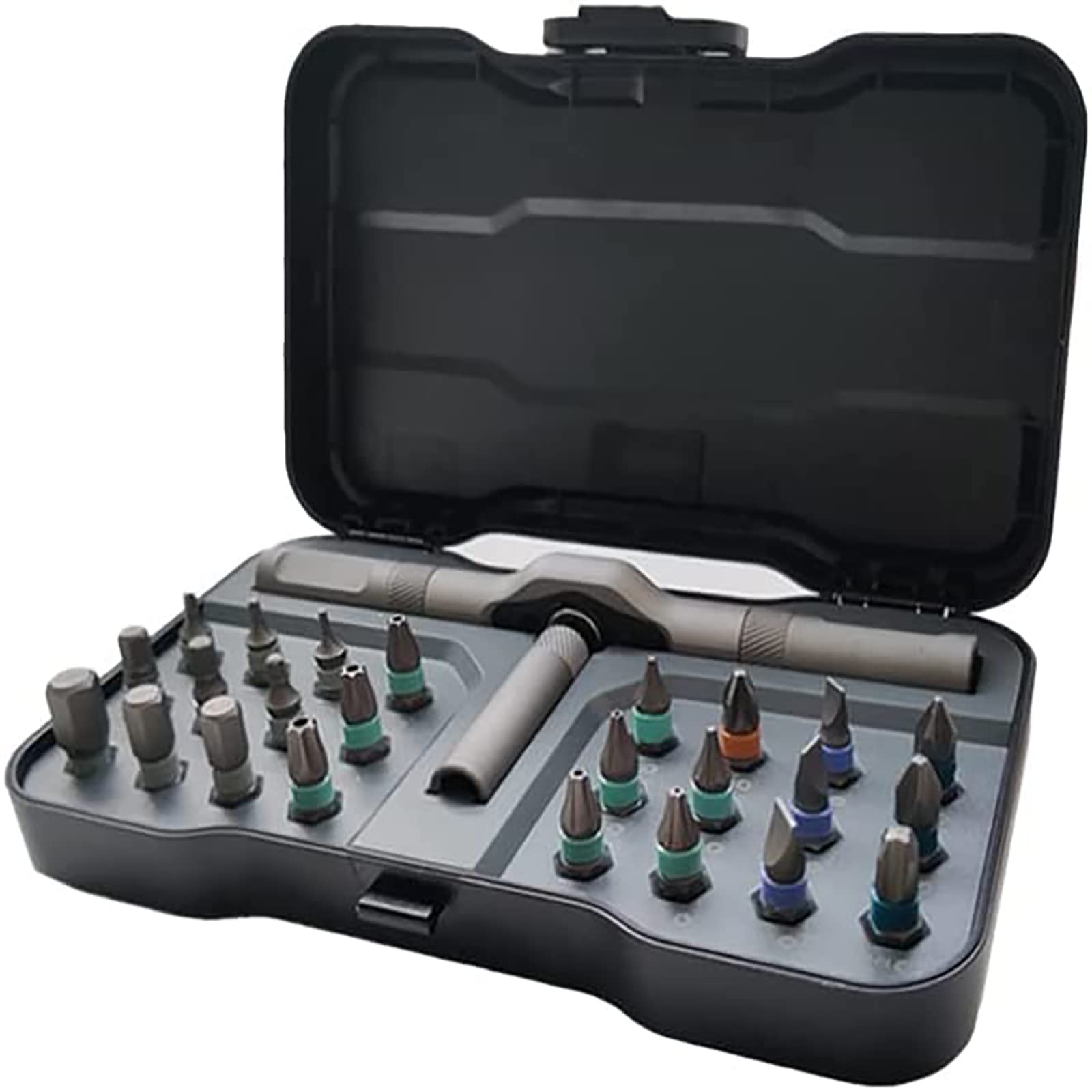Ratchet Screwdriver Set 24 in 1 Precision Screwdriver Bit Screwdriver Sets With Case Duka Tools Ratchet Screwdriver with Detachable Handle for Watch Computer Electronics Father'screwdriver set (Black)