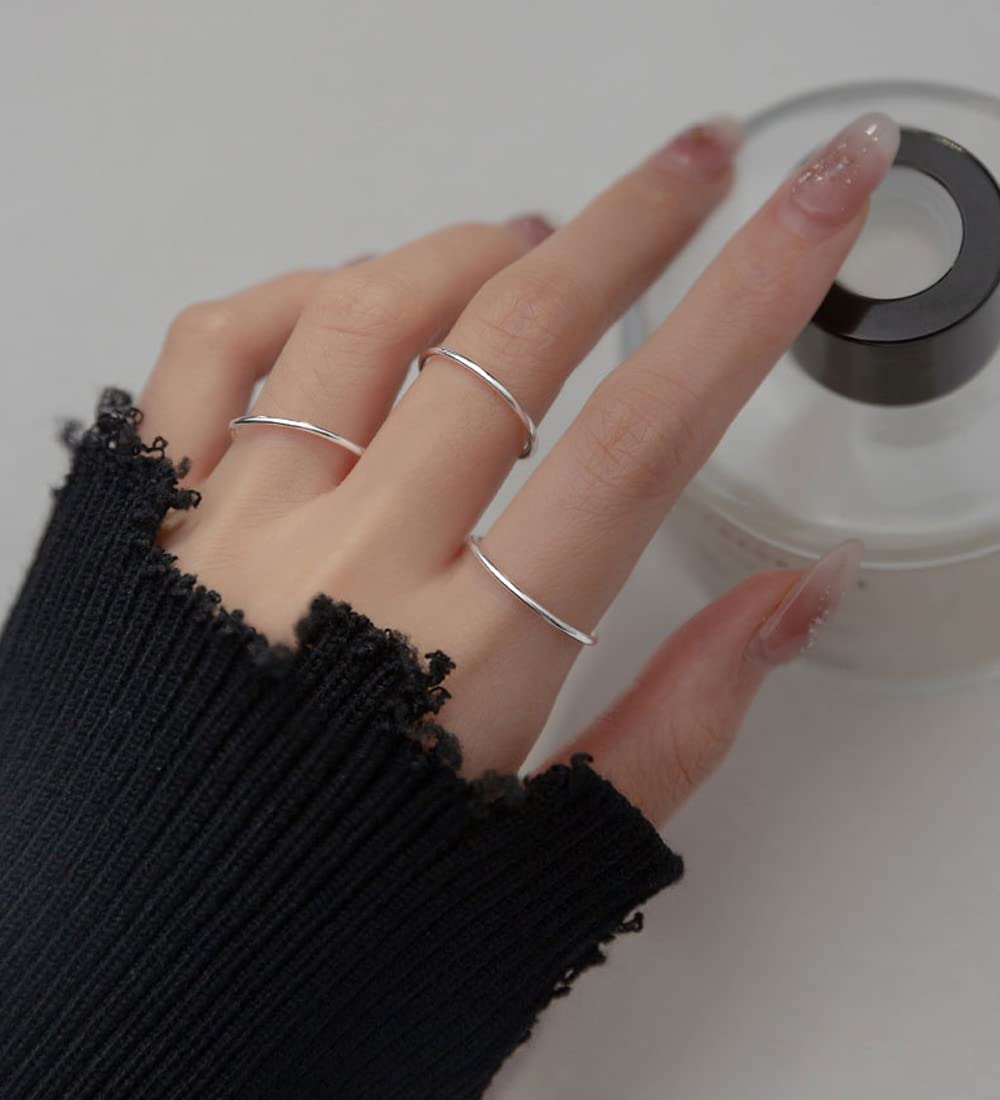 MILACOLATO 1mm Thin Ring 925 Sterling Silver Rings Stacking Knuckle Pinky Thumb Ring Size 7