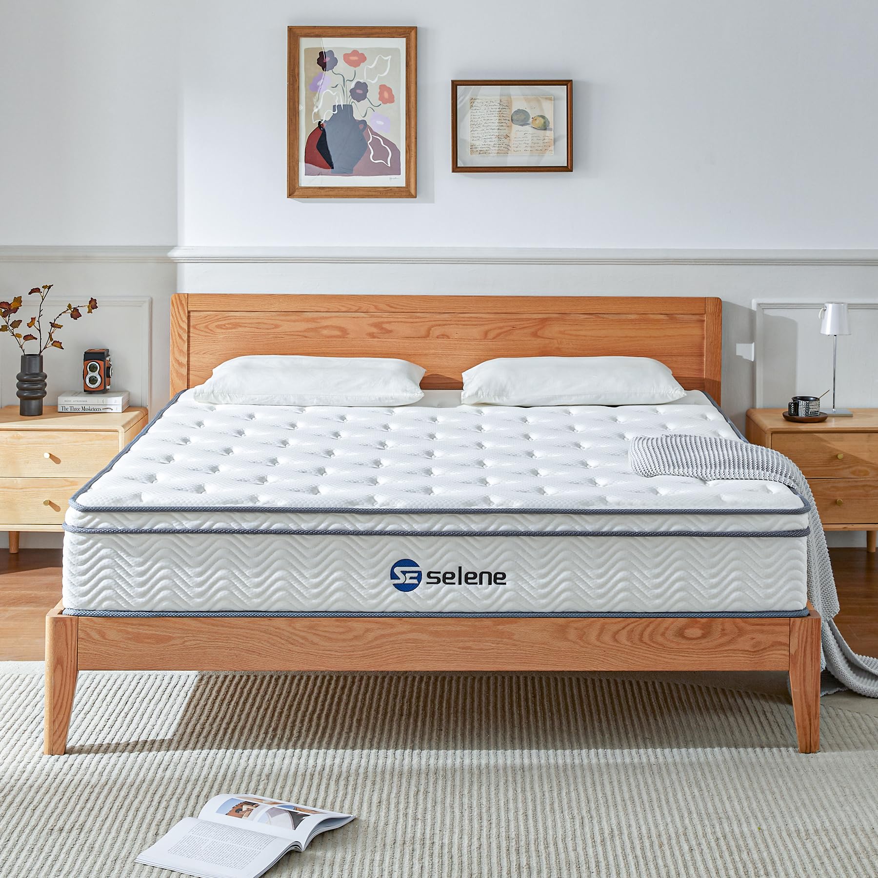 Selene Bedding King Size Mattress, 10 Inch King Mattress with Pocket Spring and Memory Foam for Pressure Relief, Motion Isolation, Edge Support, Medium Firm Mattress in a Box, CertiPUR-US, White