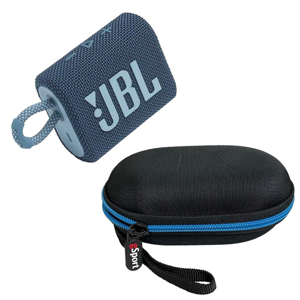 JBL GO 3 Waterproof Ultra Portable Bluetooth Speaker Bundle with gSport Deluxe Hardshell Case (Blue)