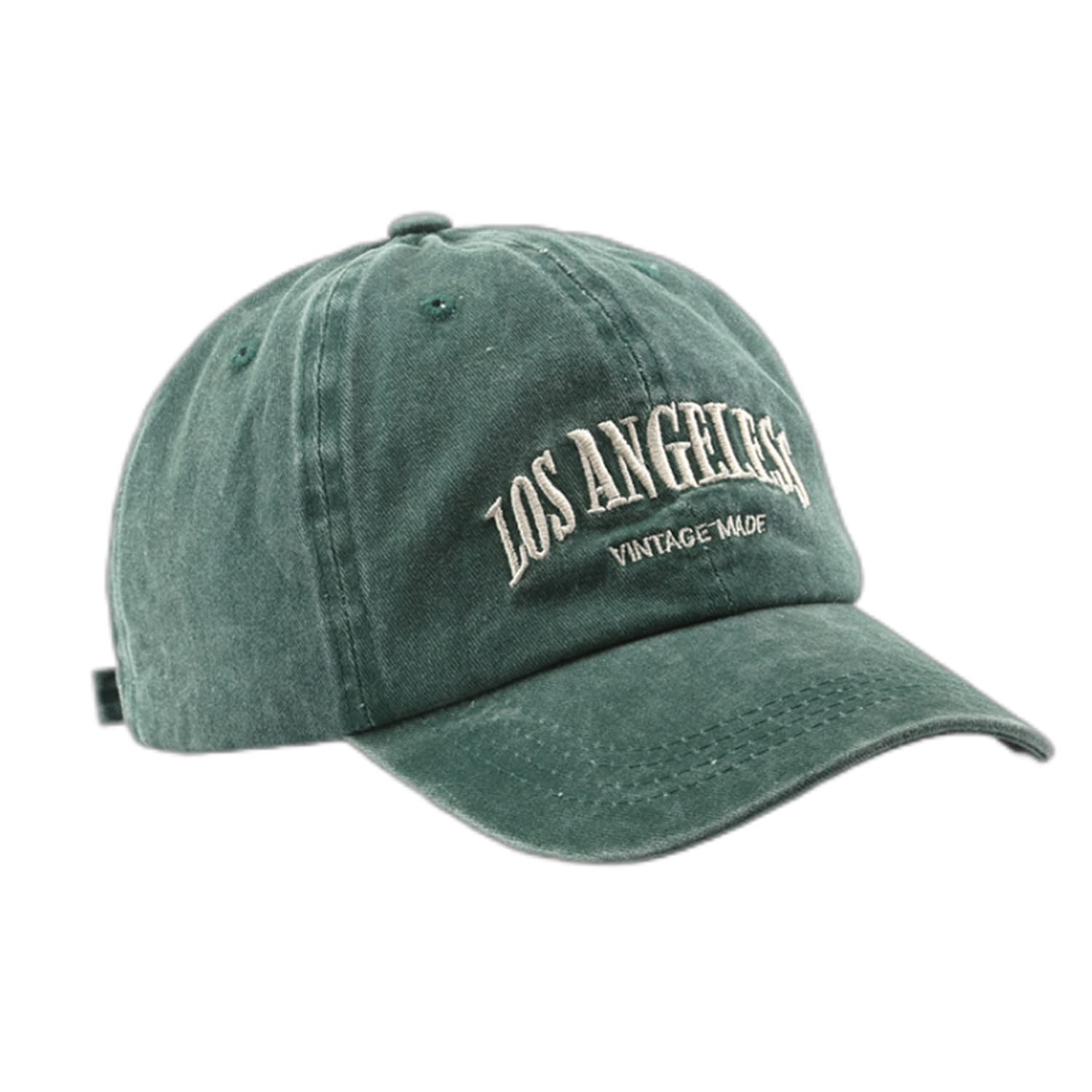 Los Angeless Baseball Cap Cotton Adjustable Low Profile Strapback Washed Vintage Distressed Denim Sun Dad Hat for Men Women Green