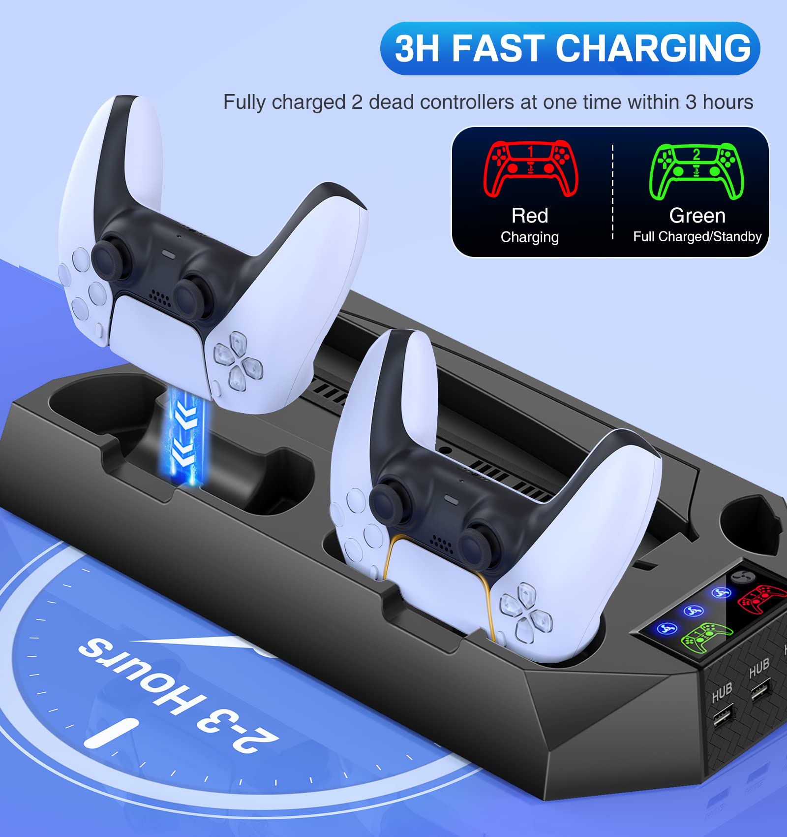 PS5 Stand with Cooling Station PS5 Controller Charging Station for Playstation 5 PS5 Console Edition, PS5 Accessories-Cooler Fan/Remote Charger/Headset Holder(Not Fit 2023 PS5 Slim Disc/Digital)