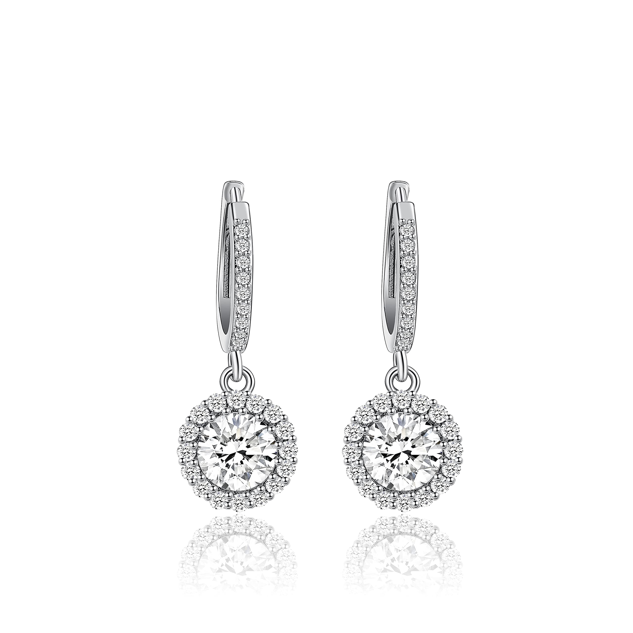 Oeudeufed Cubic Zirconia Hypoallergenic Earrings Women,Girls Rhinestone Cluster White Gold Plated Fashion Dangle Hoops Earring,Trendy Silver Diamonds Shiny Crystal Stud Sensitive Ears Wedding