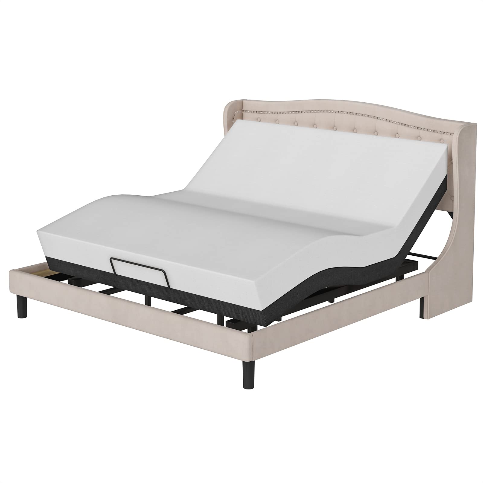 HOSTACK Full Size Bed Frame, Modern Upholstered Platform Bed with Wingback Headboard, Heavy Duty Button Tufted Bed Frame with Wood Slat Support, Easy Assembly, No Box Spring Needed(Black, Full)