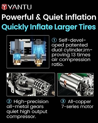 YANTU Cordless Tire Inflator Portable Air Compressor,12V Tire Pump Battery Powered, Dual Cylinder 2X Inflation, Air Pump for Inflatables with 8.3Inch Digital Large Screen for Off-Road/SUV/Pickup
