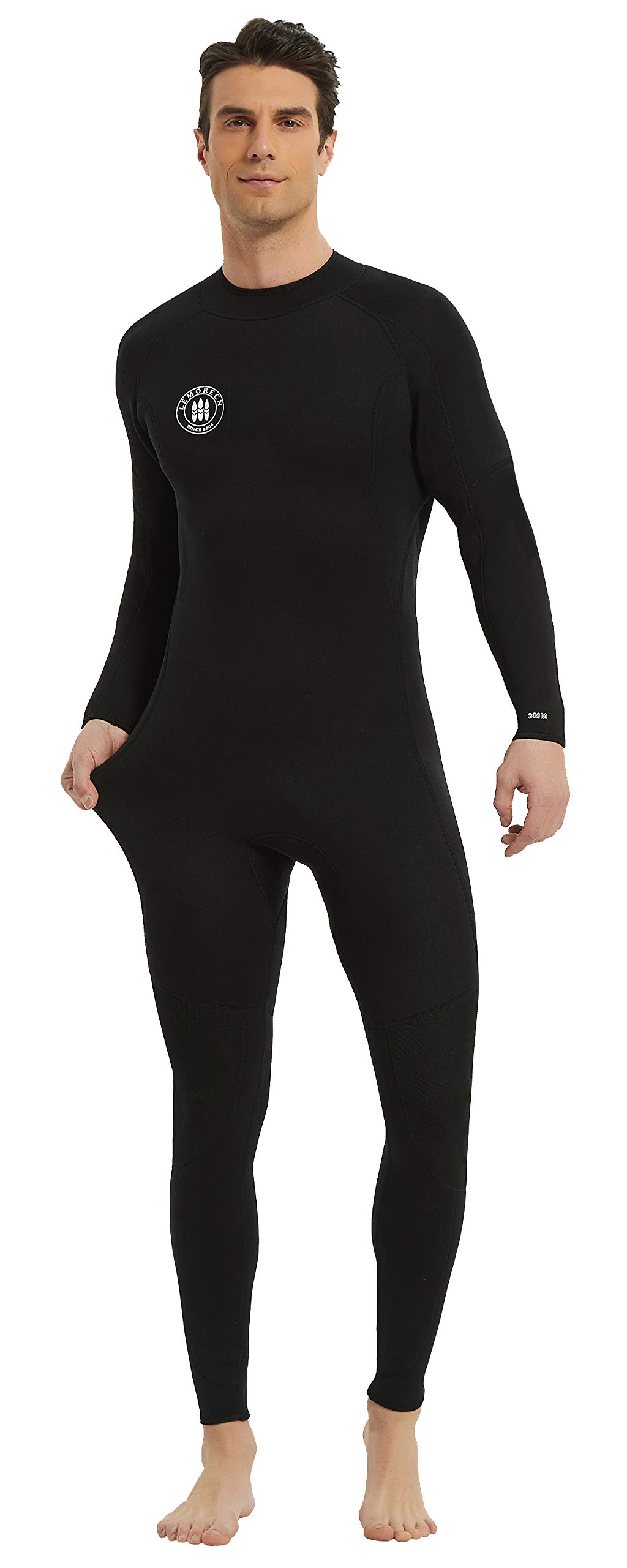 Lemorecn Wetsuits Mens Neoprene 3/2mm Full Body Diving Suit (3038black-XLT)