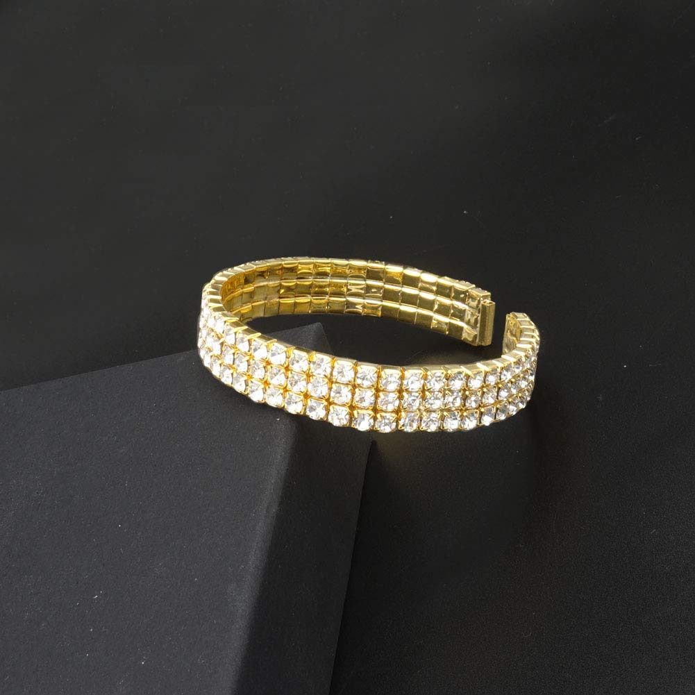 JSEA S9-Womens Rhinestones Wide Cuff Bracelet Bangles Silver and Gold Tone Wedding Party Jewelry