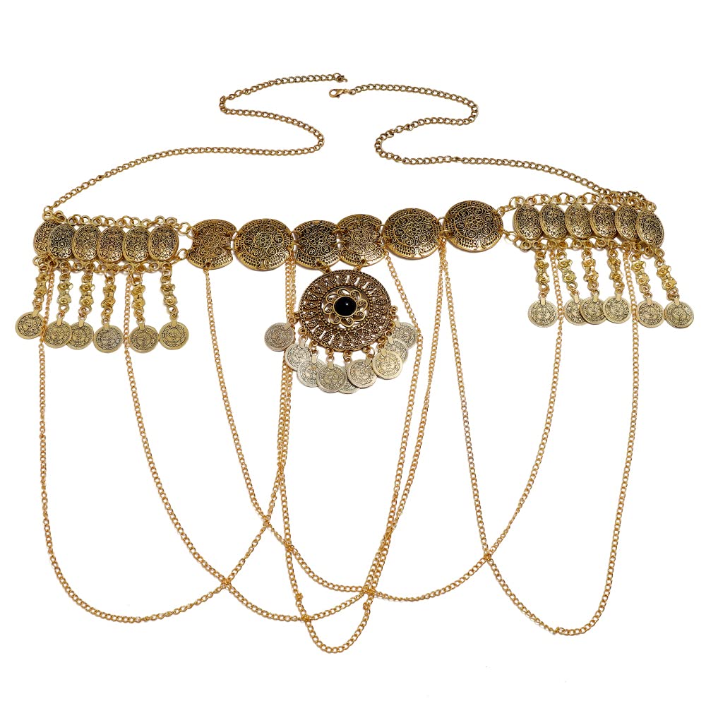 LZHLQ Vintage Waist Chain Hollow Carving Rhinestone Crystal Body Chain Summer Beach Body Waist Chain Jewelry