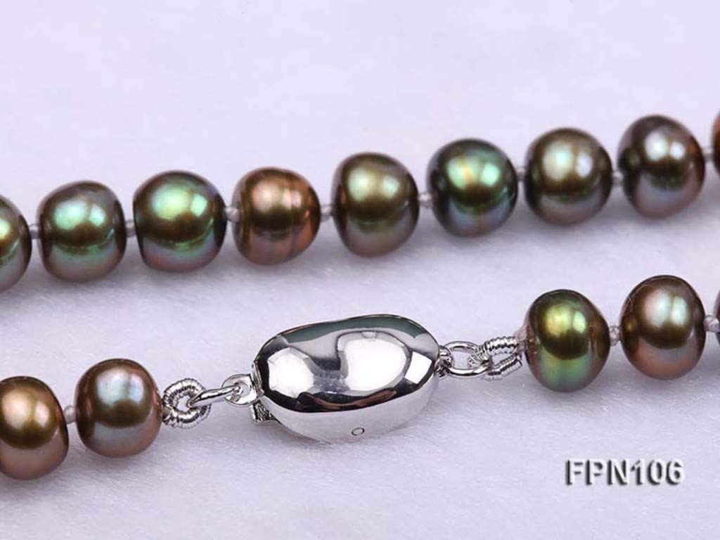 JYX Pearl Necklace 7-8mm AA Dyed-green Flat Freshwater Pearl Necklace 18"