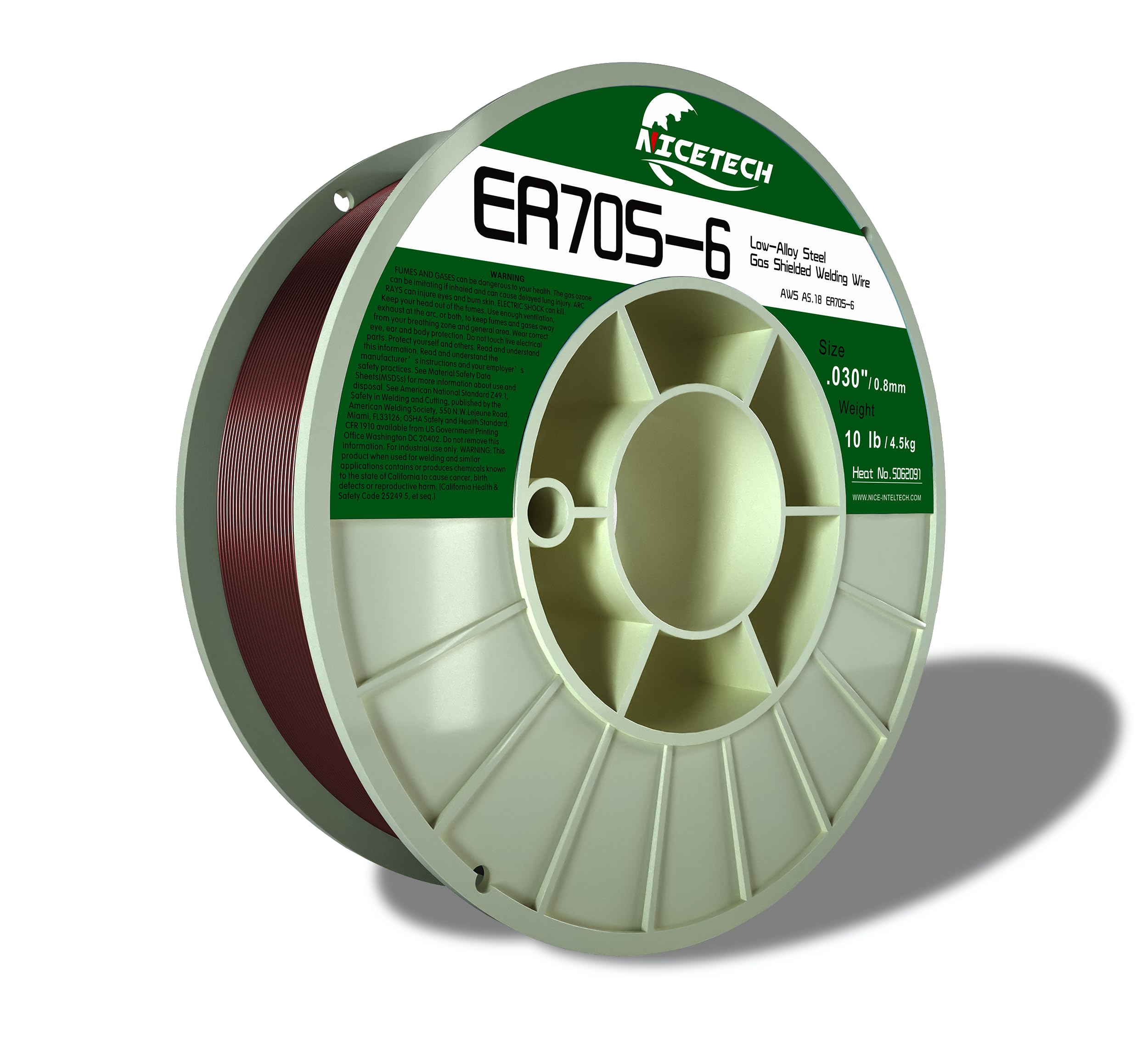 NICETECH, MIG Solid Welding Wire, Carbon Steel, ER70S-6 .030-Diameter, 10 Pounds Spool, Package of 1