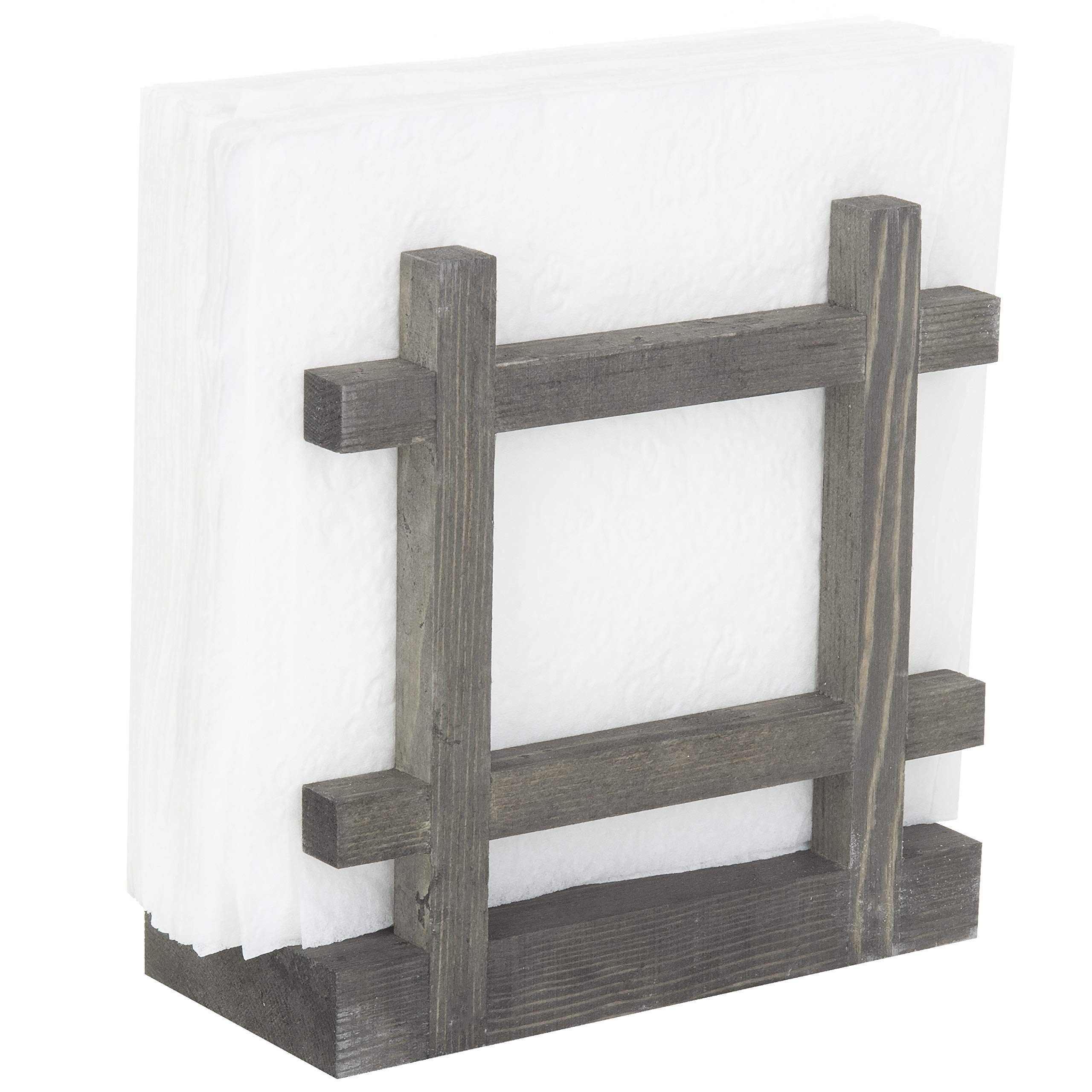 MyGift Vintage Gray Wood Napkin Holder for Table with Cross-Corner Design