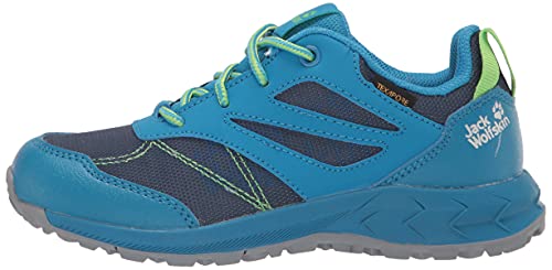 Jack Wolfskin Woodland Texapore Low Hiking Shoe Boot, Blue/Green, 2 US Unisex Big Kid
