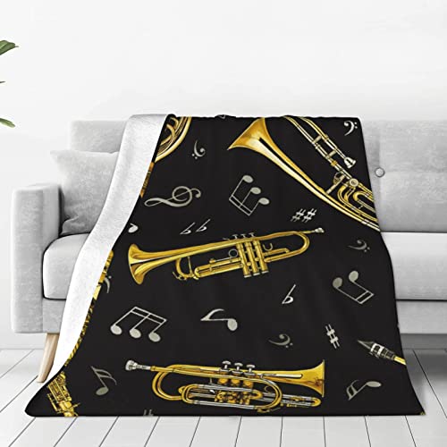 WONDERMAKE Oversized Throw Blanket Warm Elegant Softest Cozy Home Throw Blanket 60" X 80" Decorative Trumpet Trombone French Horn Throw Blanket for Couch Sofa Chair Bed