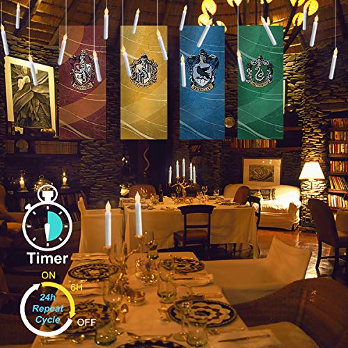 Raycare 12pcs LED Flameless Taper Candles with 6H Automatic Timer, 0.79×6.5 Inches Battery Operated Fake Candles with Warm Yellow Flickering Light, Dripless Candles for Window Themed Party Decorations