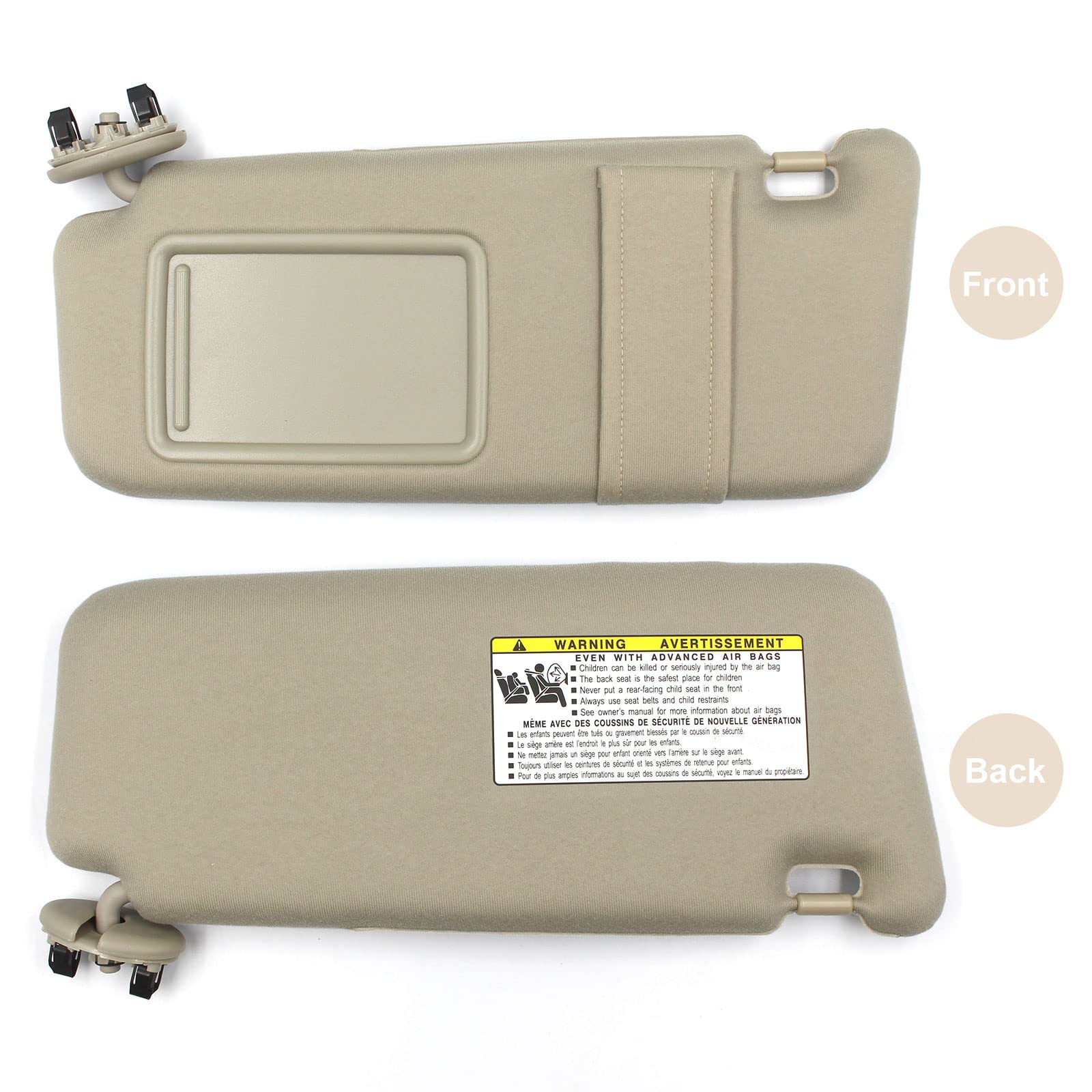 Nakuuly Right Passenger Side Sun Visor Beige Without Sunroof Compatible with Toyota Camry 2006 2007 2008 2009 2010 2011 Replaces # 74310-06750-E0