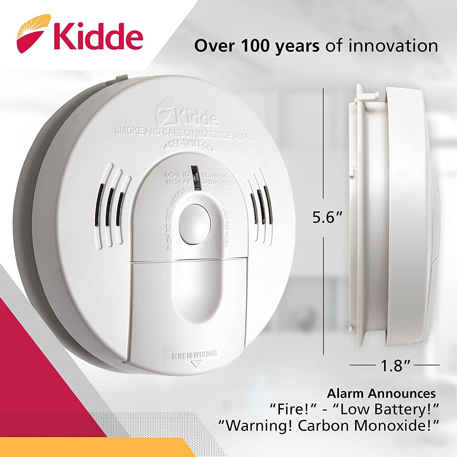 Kidde Smoke & Carbon Monoxide Detector with Voice Alerts, Battery Powered, Combination Smoke & CO Alarm, 2 Pack