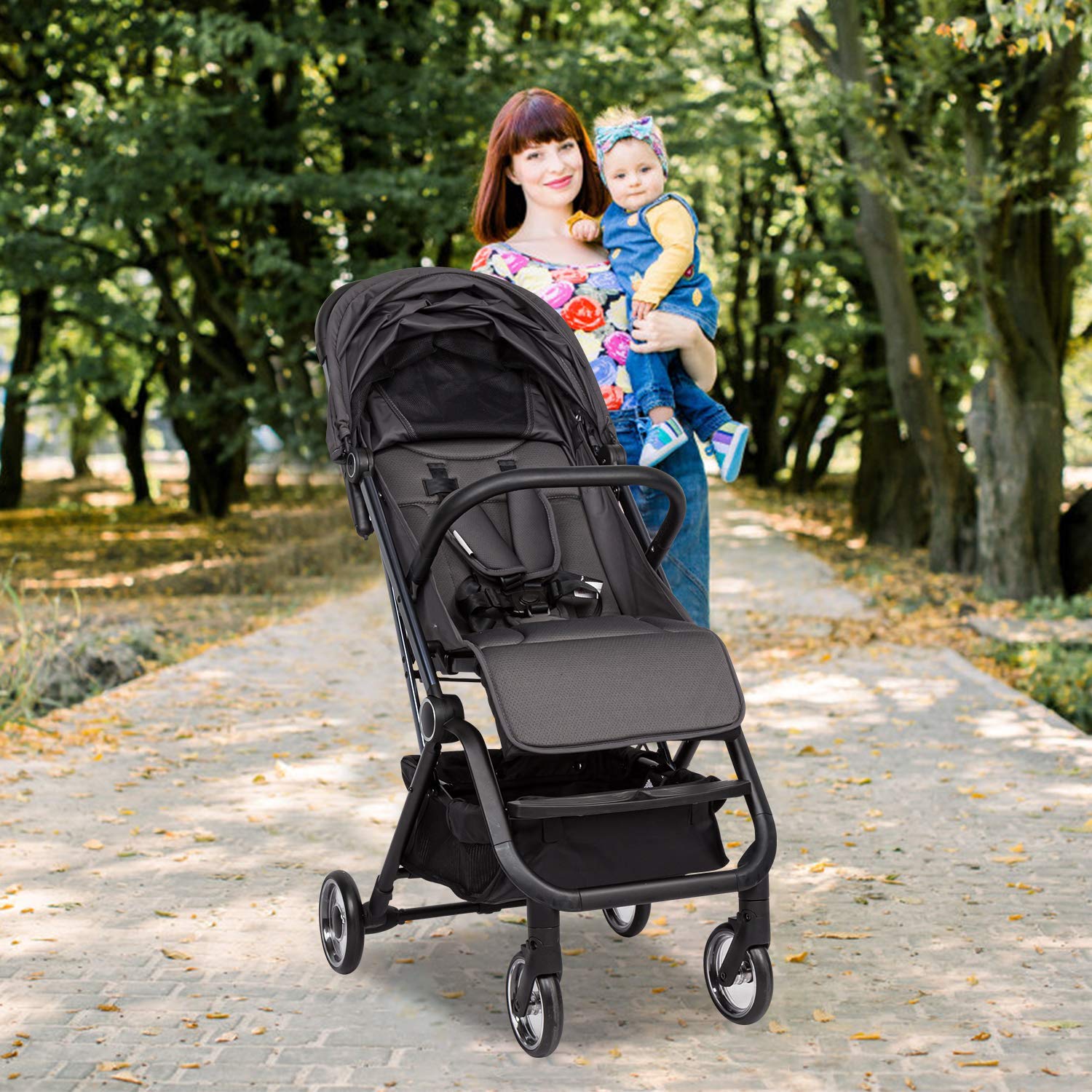 Kinbor Baby Portable Lightweight Stroller One Step Design for Opening and Folding Compact Travel Stroller with Storage