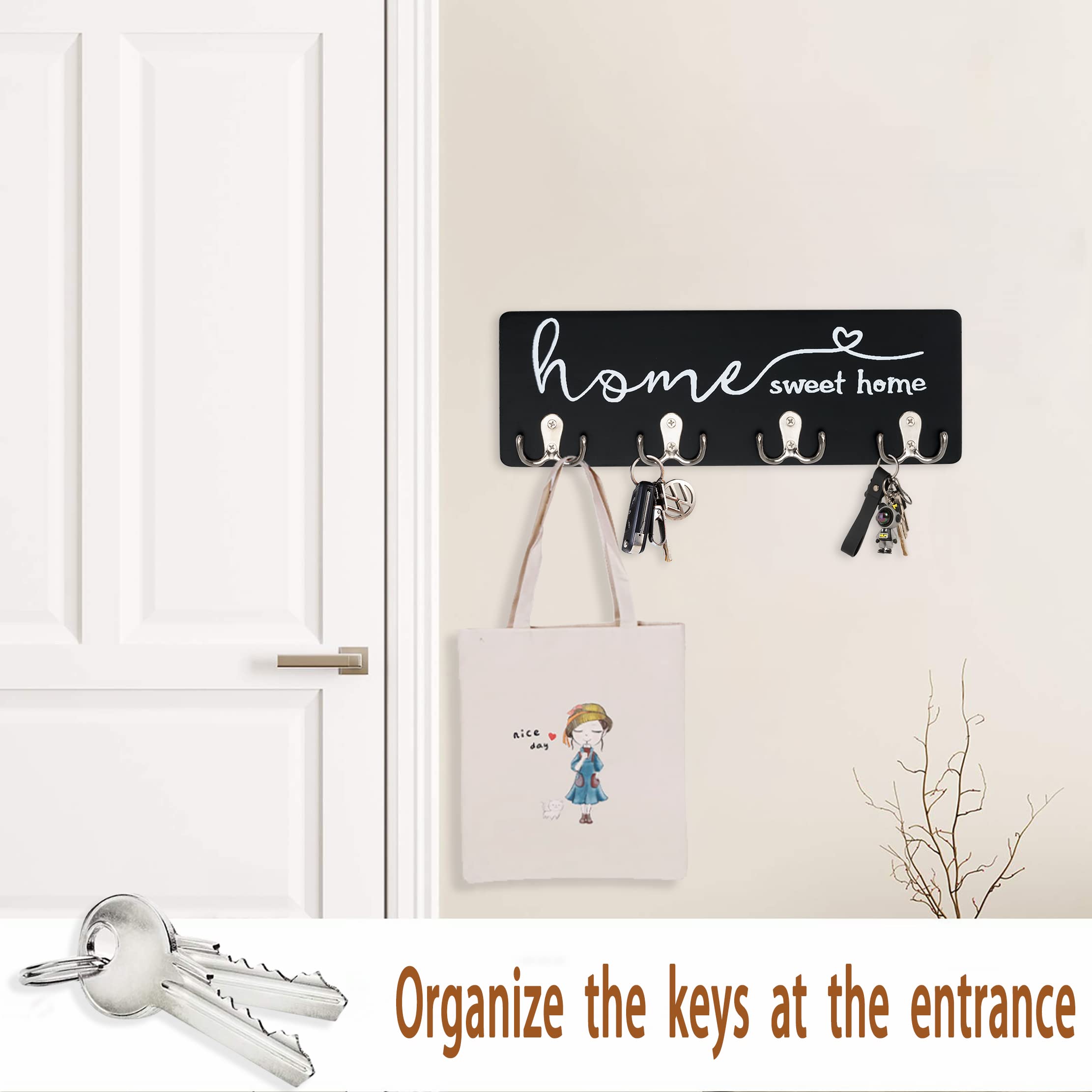 Ikviier Key Holder for Wall Decorative Made of Pine, Key Rack for Wall White, Key Hook for Wall with Double Hook,Creative Key Holder for Wall(A-White 01)