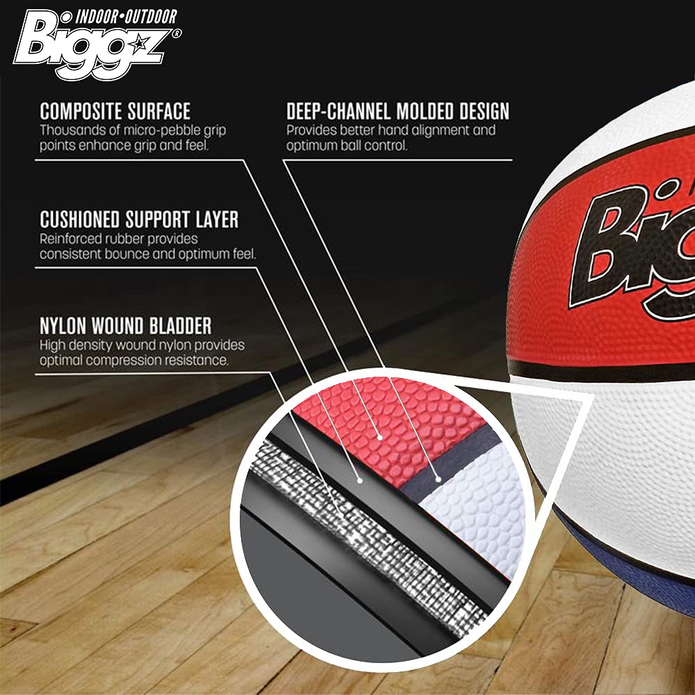 Jsport (Pack of 12) Official Size 7 Basketballs - Red/White/Blue Bulk Basketballs with Pump