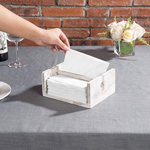 MyGift Whitewashed Wood Square Flat Napkin Holder with Weighted Arm, Farmhouse Dining Table Napkin Holder