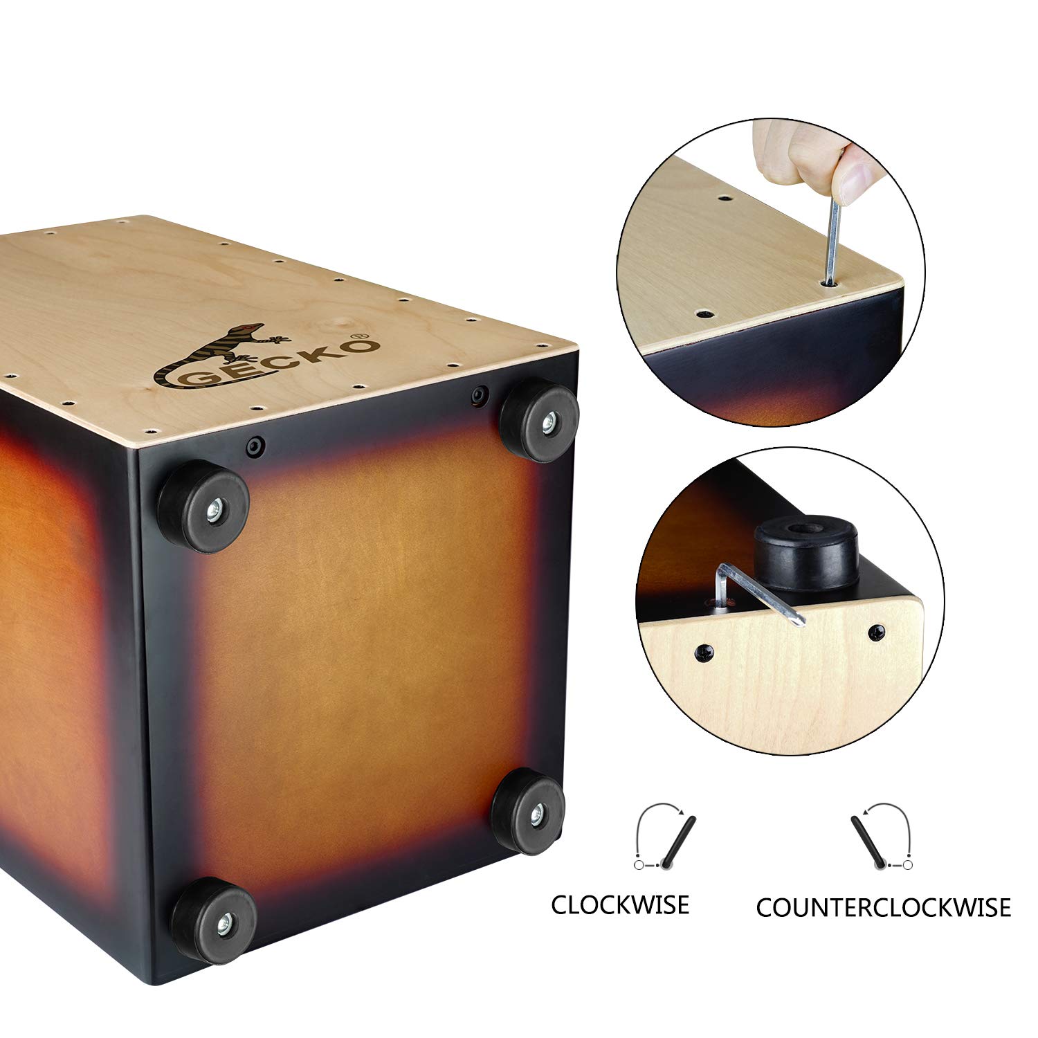 Latest GECKO Cajon BOX Drum-Wooden Percussion Box, with Internal Adjustable Guitar Strings,2-YEAR WARRANTY