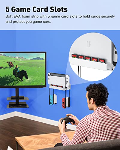 ZAONOOL Wall Mount for Nintendo Switch and Switch OLED, Metal Wall Mount Kit Shelf Stand Accessories with 5 Game Card Holders and 4 Joy Con Hanger, Safely Store Switch Console Near or Behind TV, White