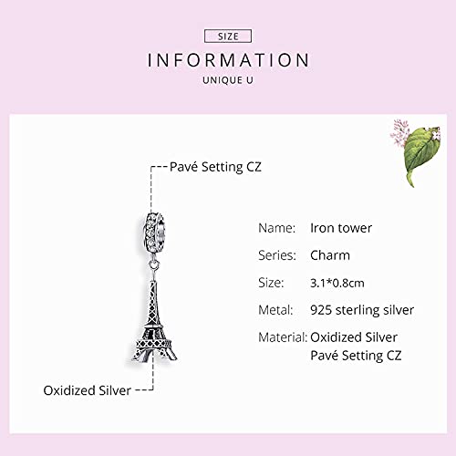 Manhe Charms Landmark Series Charm Sterling Silver Travel Charms Dangle for Pandora Bracelet (Paris Eiffel Tower Charms Pendant)