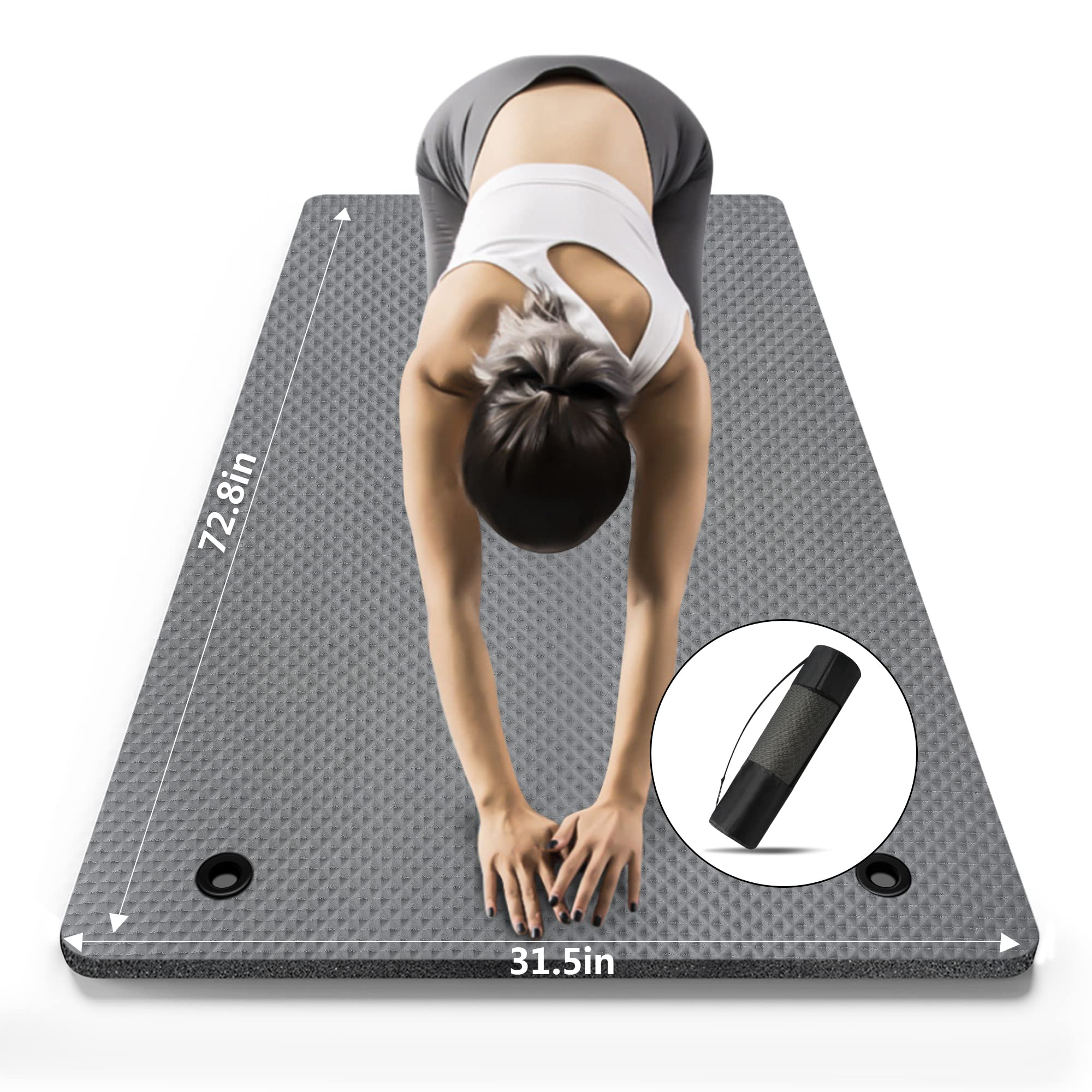 LFS Large Yoga Mat - 72"x 31.5" x 2/5 inch, Extra Wide and Extra Thick Non Slip Exercise & Fitness Yoga Mat with Band and Yoga Bag ,for All Types of Yoga Outdoor Practice, Pilates & Floor Workouts