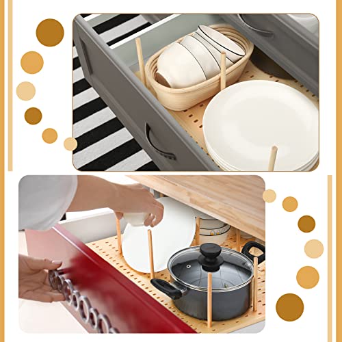 Wood Pegboard Drawer Organizer Drawer Peg Wooden Peg Board System Dish and Plate Organizer Adjustable Pegboard Wall Shelf and Drawer Organizer for Food Containers Cookware Utensils (2 Set)