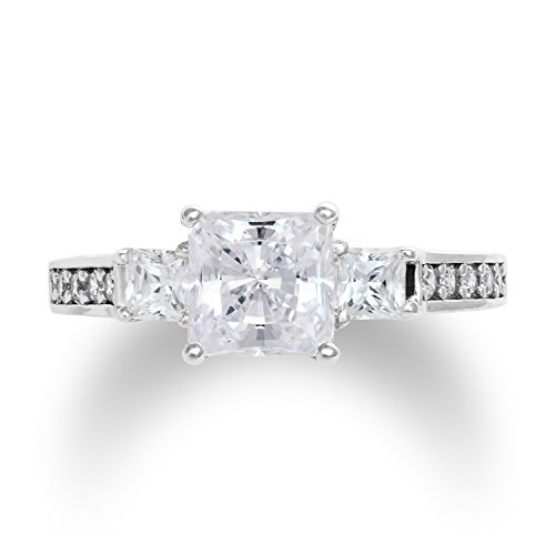 Ioka - 925 Sterling Silver 1.5 Ct. Cubic Zirconia CZ 3 Stone Princess Cut Engagement Ring - Size 8