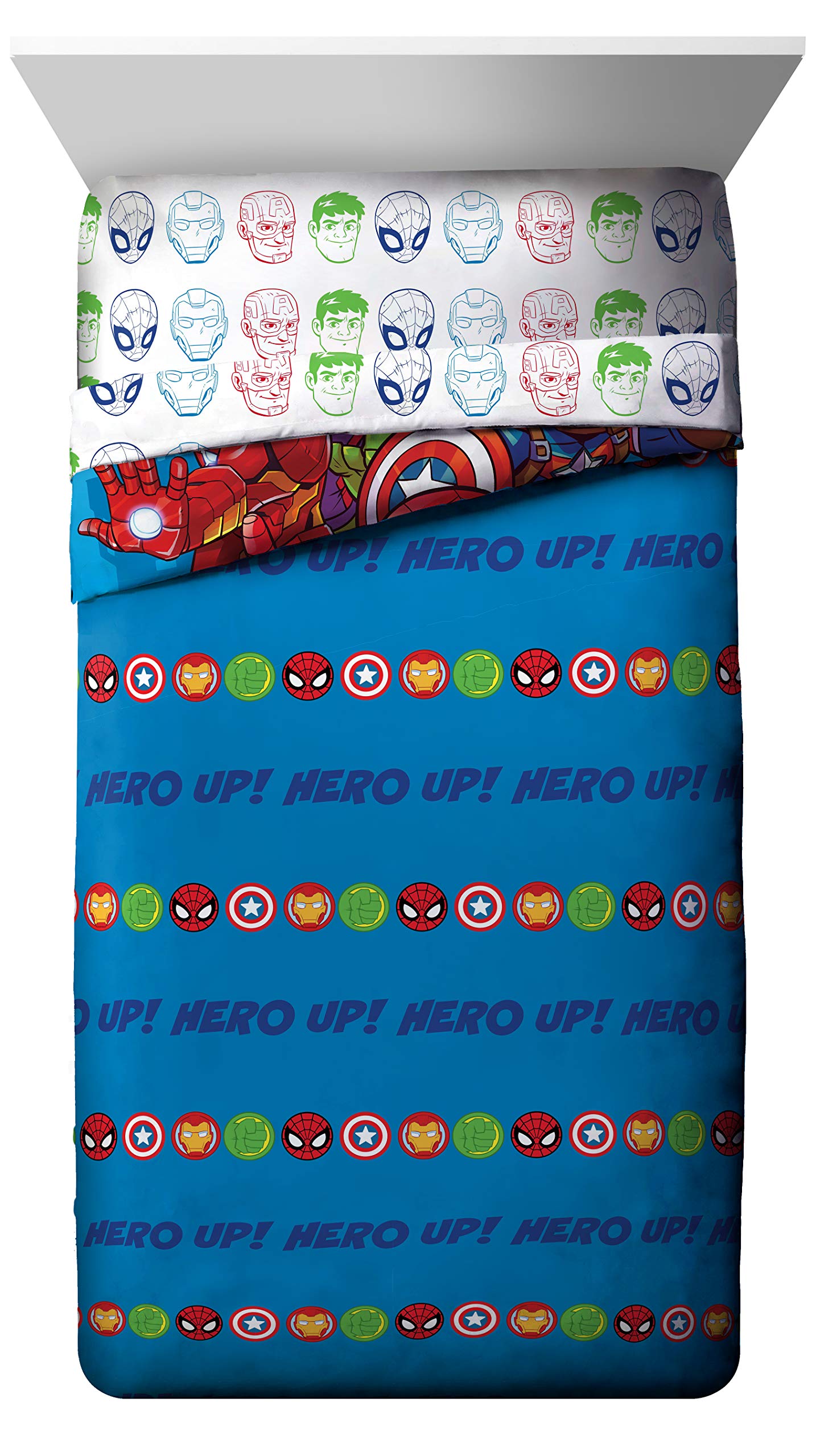 Jay Franco Marvel Super Hero Adventures Avengers Heroes Amigos 4 Piece Toddler Bed Set β Super Soft Microfiber Bed Set β Bedding Features Captain America, Hulk, Iron Man, & Spiderman