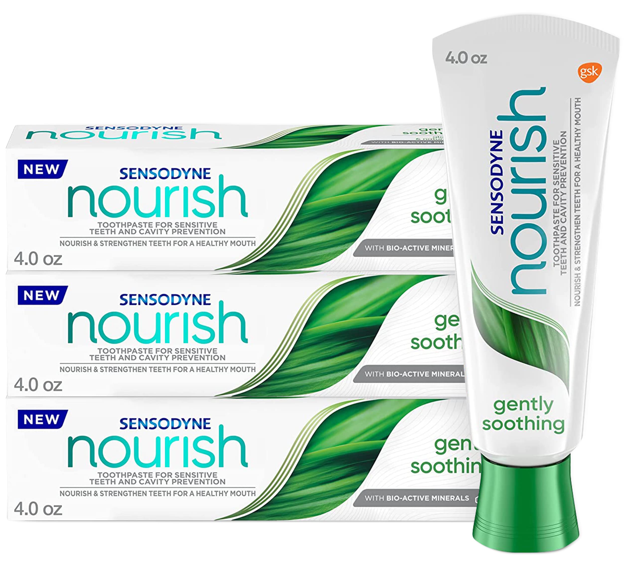 Sensodyne Nourish Gently Soothing Sensitive Toothpaste for Sensitive Teeth and Cavity Prevention - 4 oz (Pack of 3)