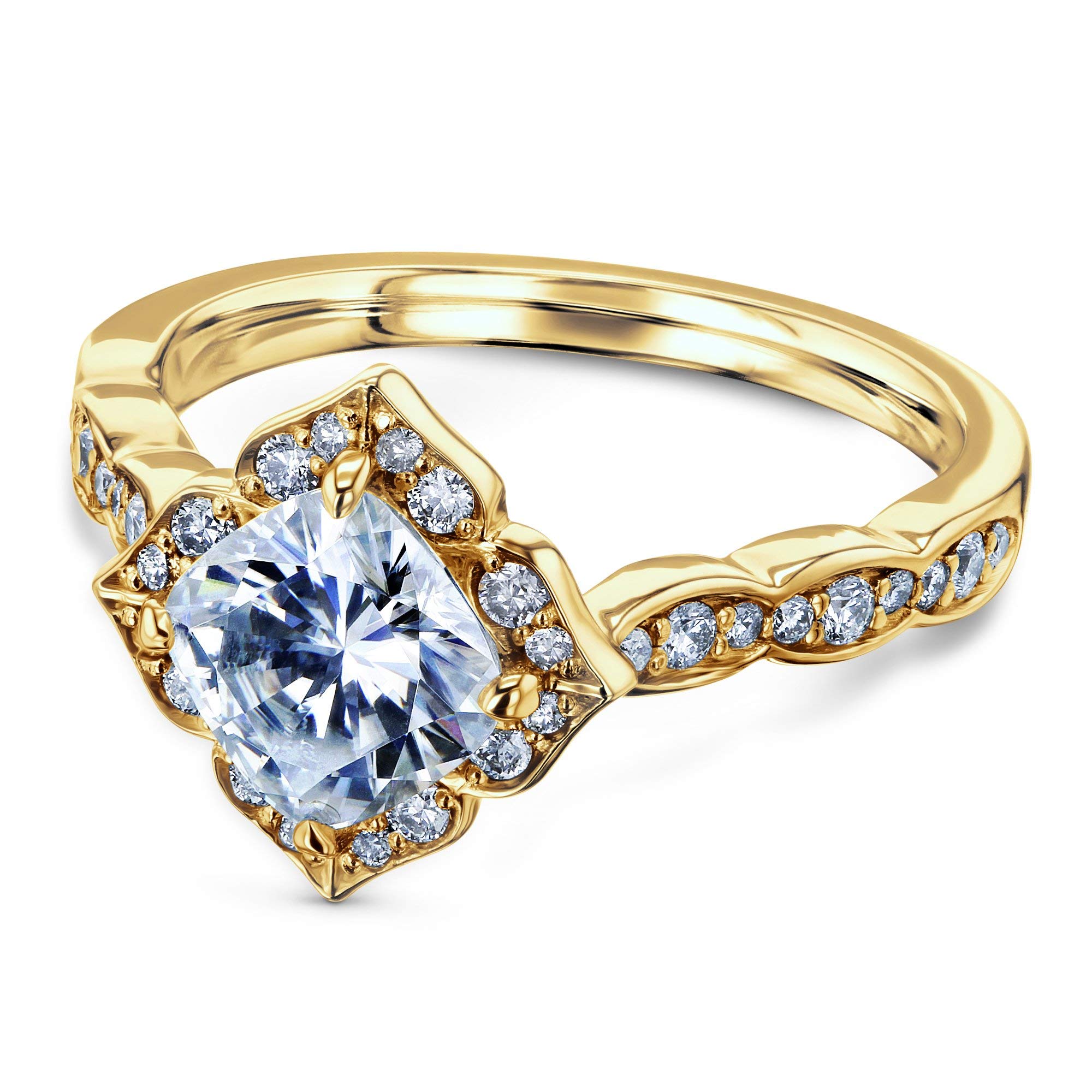 Kobelli 1 1/3 CTW Cushion Moissanite (G-H) Floral Halo Engagement Ring 14k White Gold (GH/VS, GH/I1-I2), 7.5