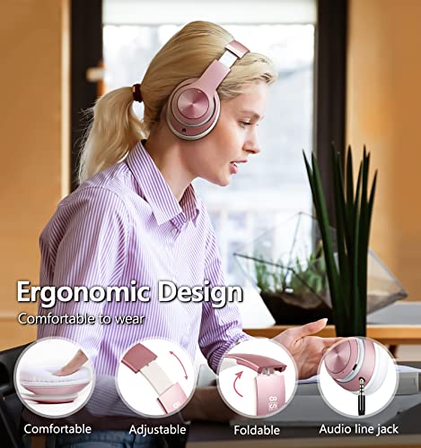Wireless Headphones Over Ear, 60 Hours Playtime Foldable Bluetooth Headphones Hi-Fi Stereo Deep Bass with 6 EQ Modes, Adjustable Lightweight Headset with Microphone, FM, SD/TF for Travel, Work, PC