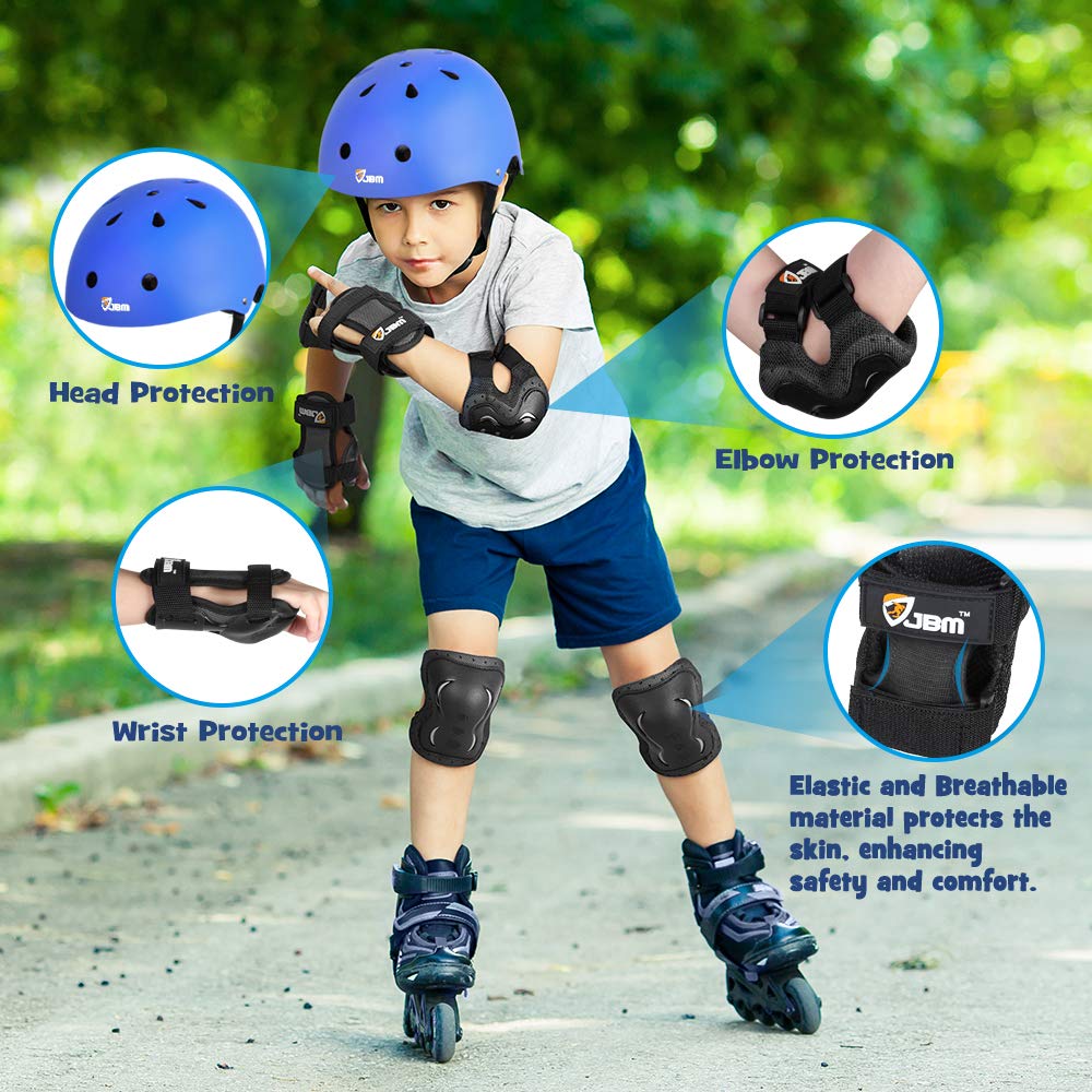 JBM Kids Full Protective Gear Set, Multi-Sport Helmet, Knee Pads and Elbow Pads with Wrist Guards, Full Protection