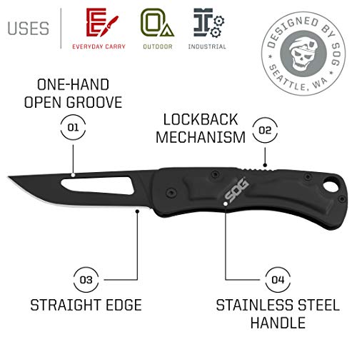 SOG Folding Knife Small Knife โ Centi II EDC Pocket Knife for Men Women w/ 2.1 Inch Small Knife Blades EDC Keychain Knife Set (CE1012-CP), Black