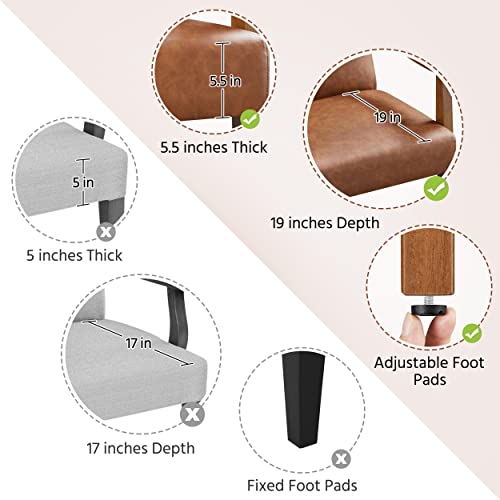 Yaheetech PU Leather Accent Chair, Mid-Century Modern Armchair with Solid Wood Legs, Reading Leisure Chair with High Back for Living Room Bedroom Waiting Room, Light Brown 1