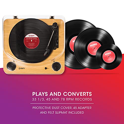 ION Audio Max LP β Vinyl Record Player / Turntable with Built In Speakers, USB Output for Conversion and Three Playback Speeds β Natural Wood Finish