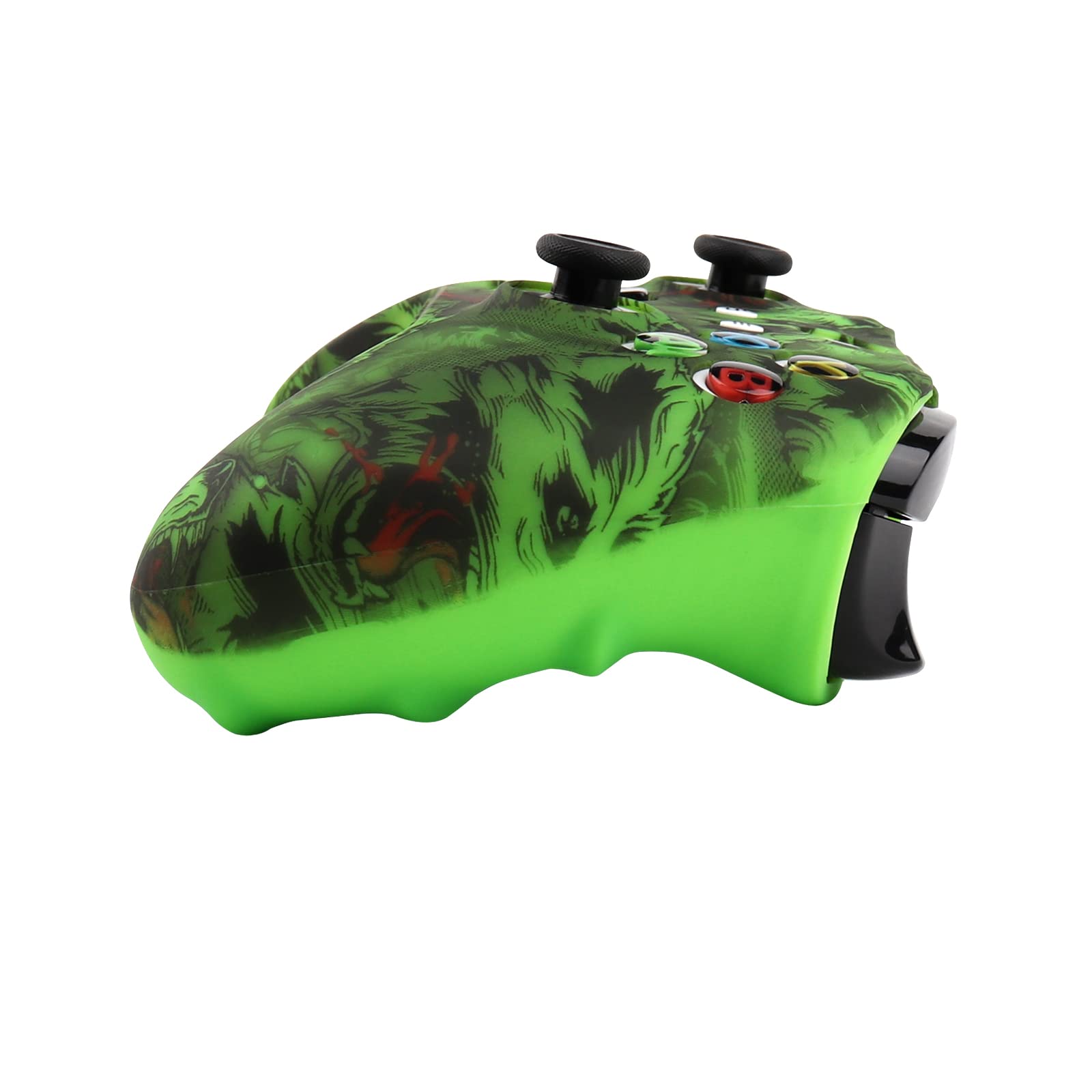 RALAN Anti SlipSilicone Cover Laser Wolf Skin Protective Case for Xbox One S/X Controller.(Black Pro Thumb Grip x 8,Cat + Skull Cap Cover Grip x 2).