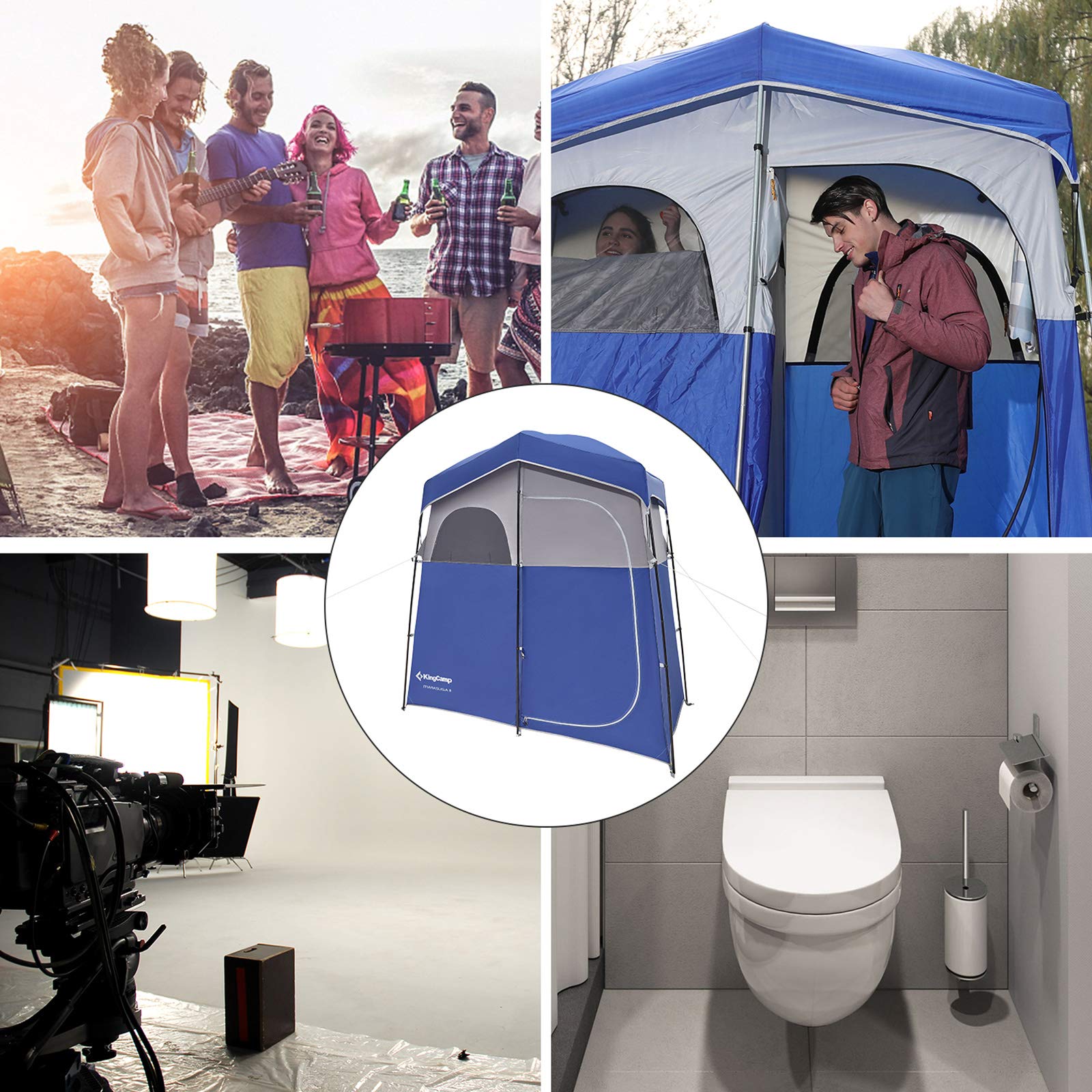 KingCamp Oversize 2 Persons Outdoor Easy Up Portable Dressing Changing Room Shower Privacy Shelter Tent, Blue/Grey