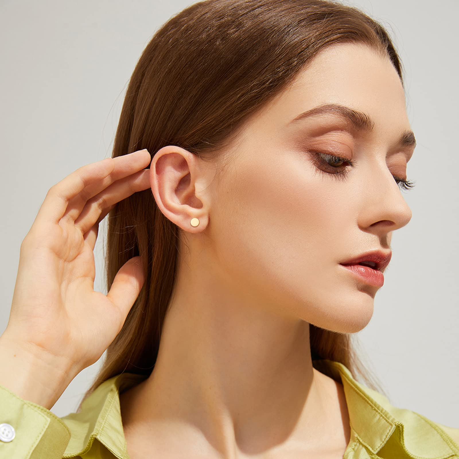 JIAYIQI 2 Pairs 14K Gold Plated Stud Earrings for Women Hypoallergenic 925 Sterling Silver Bar Dot Stud Earrings Small Gold Stud Earring Set Cartilage Earrings