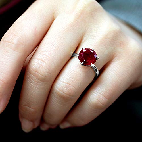 Kobelli Created Red Ruby 6-Prong Solitaire Ring 10mm 14k White Gold, 9.5