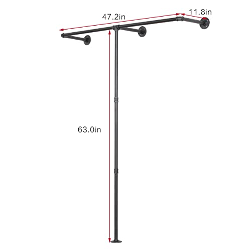 WJJAYY Industrial Pipe Clothes Rack, Heavy Duty Wall Mounted Black Iron Garment Bar,Retail Display Rack Closet Storage Clothes Organizer (47.2, Black)