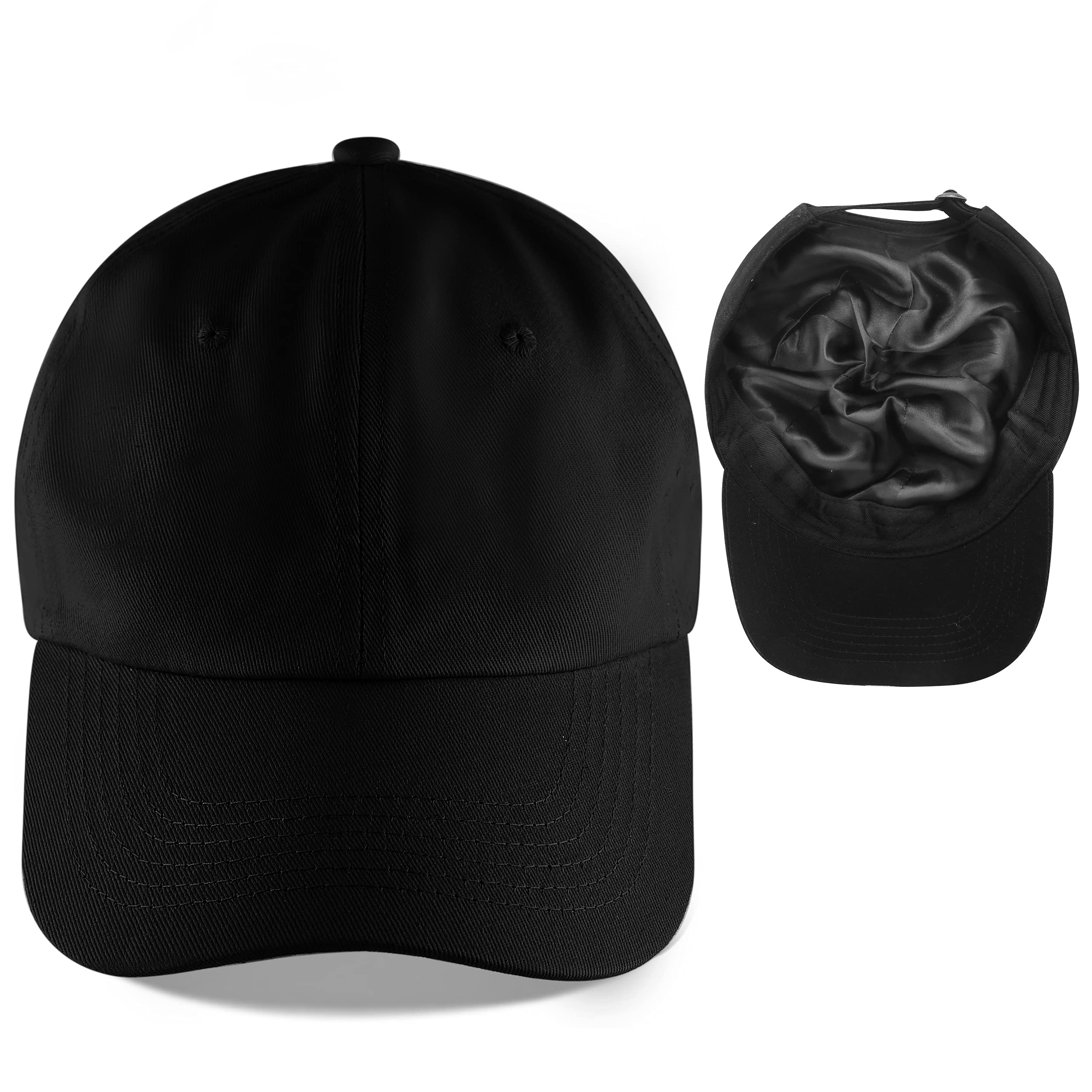 Leotruny Baseball Cap Satin Lined: Silk Lining Help Prevent Frizz Breakage - Sport Adjustable Hat for Women Black