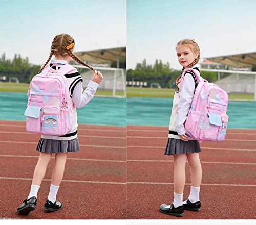Wraifa Girls Backpack Elementary School Backpacks for Girls Cute Princess Preschool Middle School Bag Kids Bookbag (Z-Heart Pink With Lunch Box)