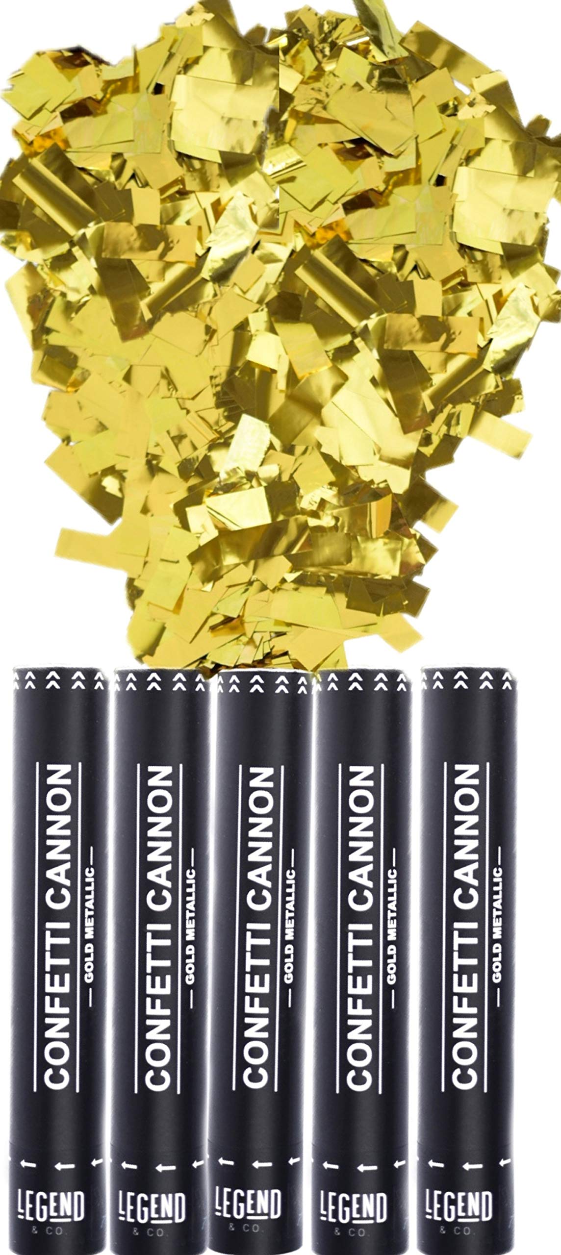 Large Confetti Cannons Gold | Mylar and Air Powered | Launches 20-25ft | Celebrations, New Year's Eve, Birthdays and Weddings (5 Pack)