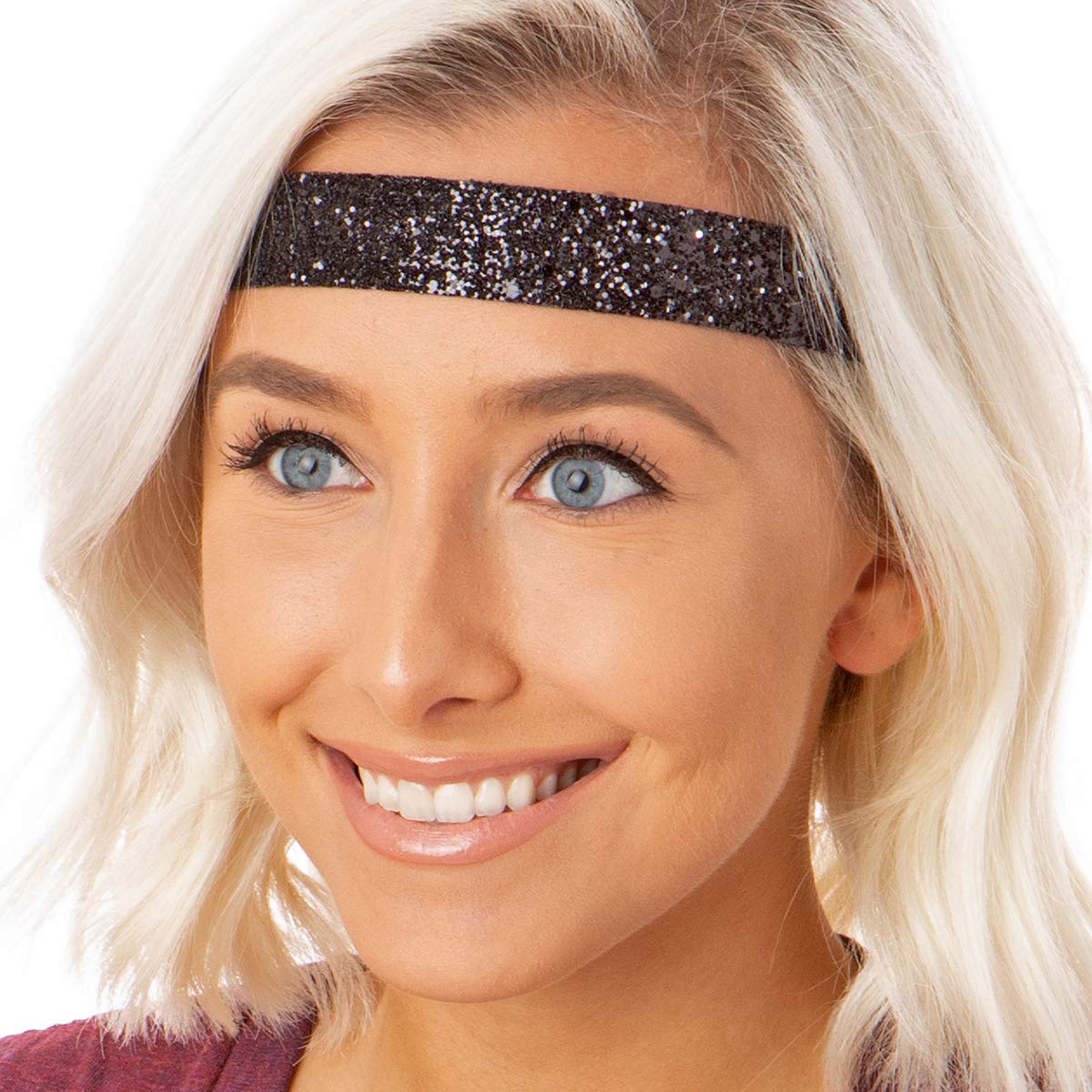 Hipsy Adjustable No Slip Bling Glitter & Fashion Printed Headbands Mixed 5-pack for Women Girls & Teens (Light Pink Multi 5pk)