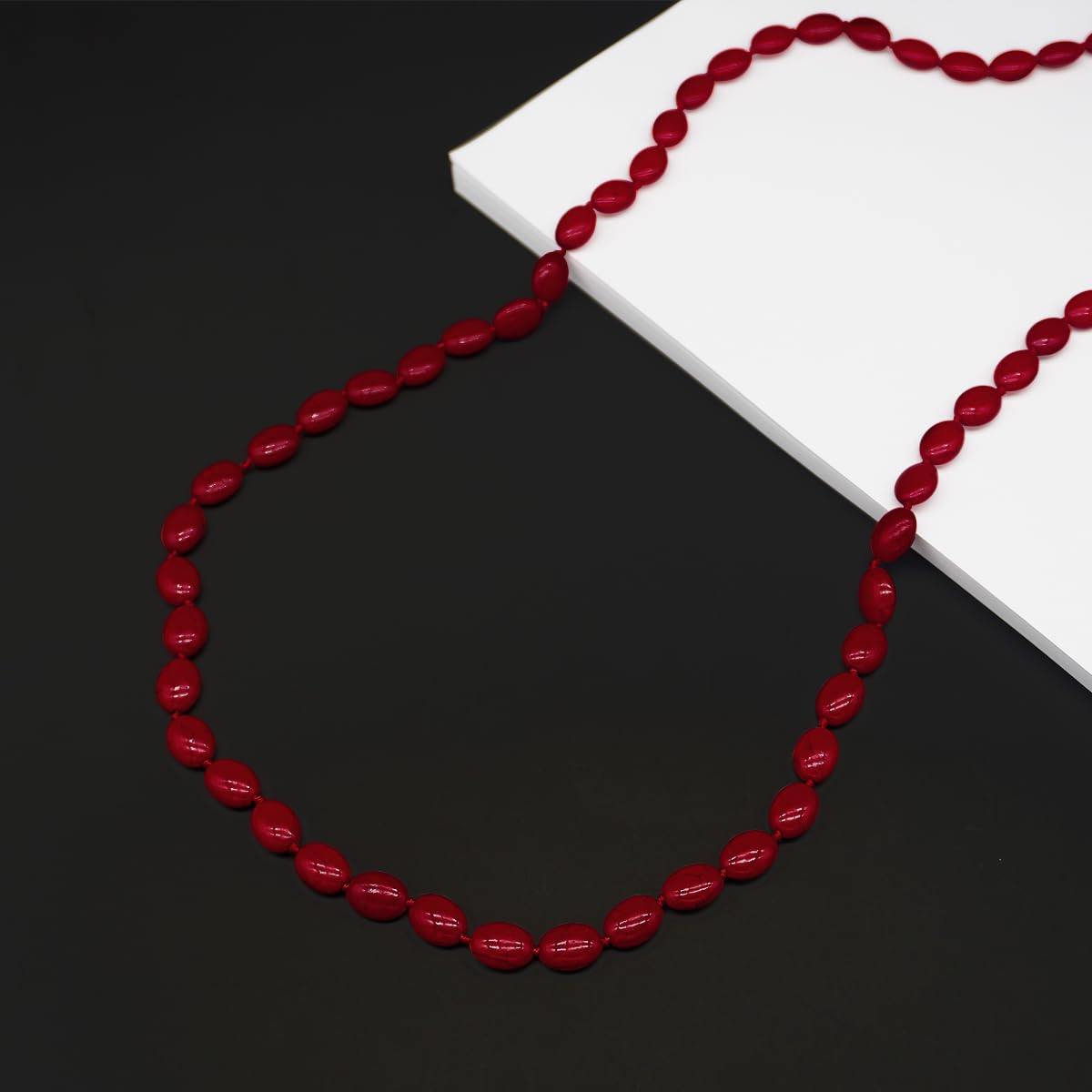 Jane Stone Funky Oval Shape Necklace Turquoise Double Strand Layers Cluster Necklace Pendant Bib Jewelry (Red)