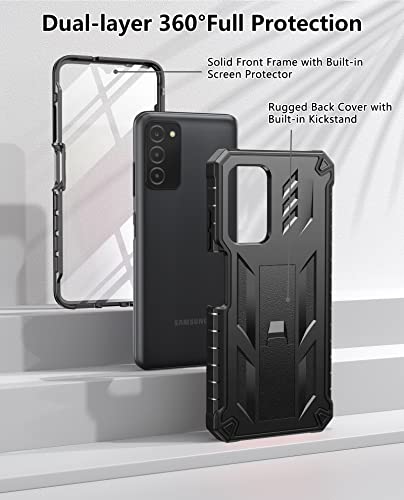 SOiOS for Samsung Galaxy A03S Phone Case: Built in Hard Kickstand & Touch Protector Military Shockproof TPU Durable Soft Rugged Heavy Duty Armor Full Body Protection Grade Phone Cover - Black